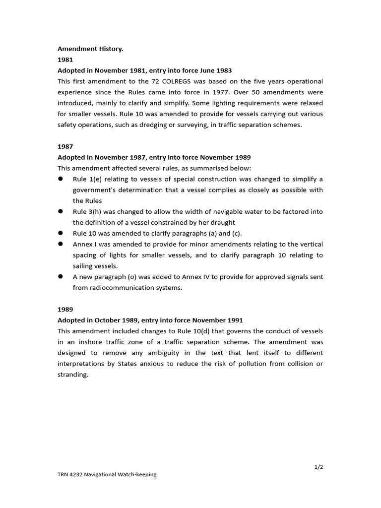COLREGs Navigational Watch Amendments | PDF