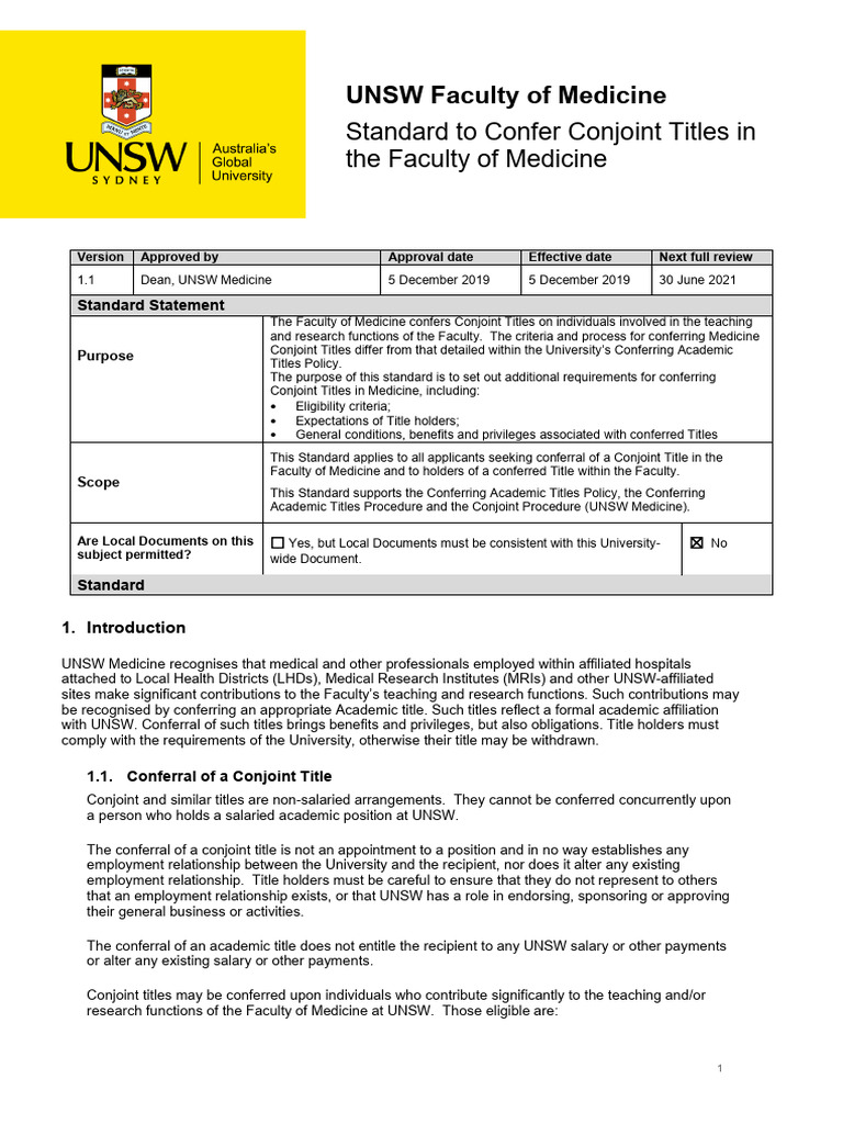 2022-07-Standard To Confer Conjoint Titles in The Faculty of Medicine ...