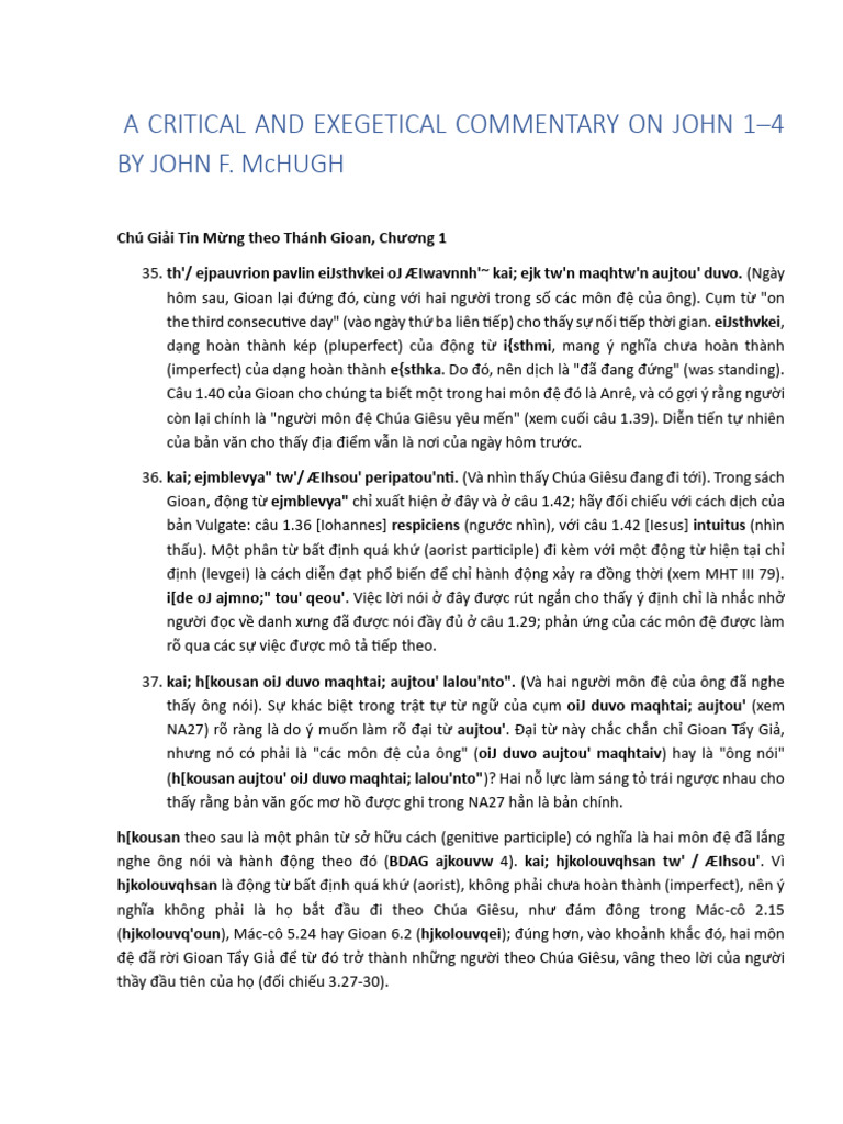 A Critical and Exegetical Commentary On John 1 | PDF