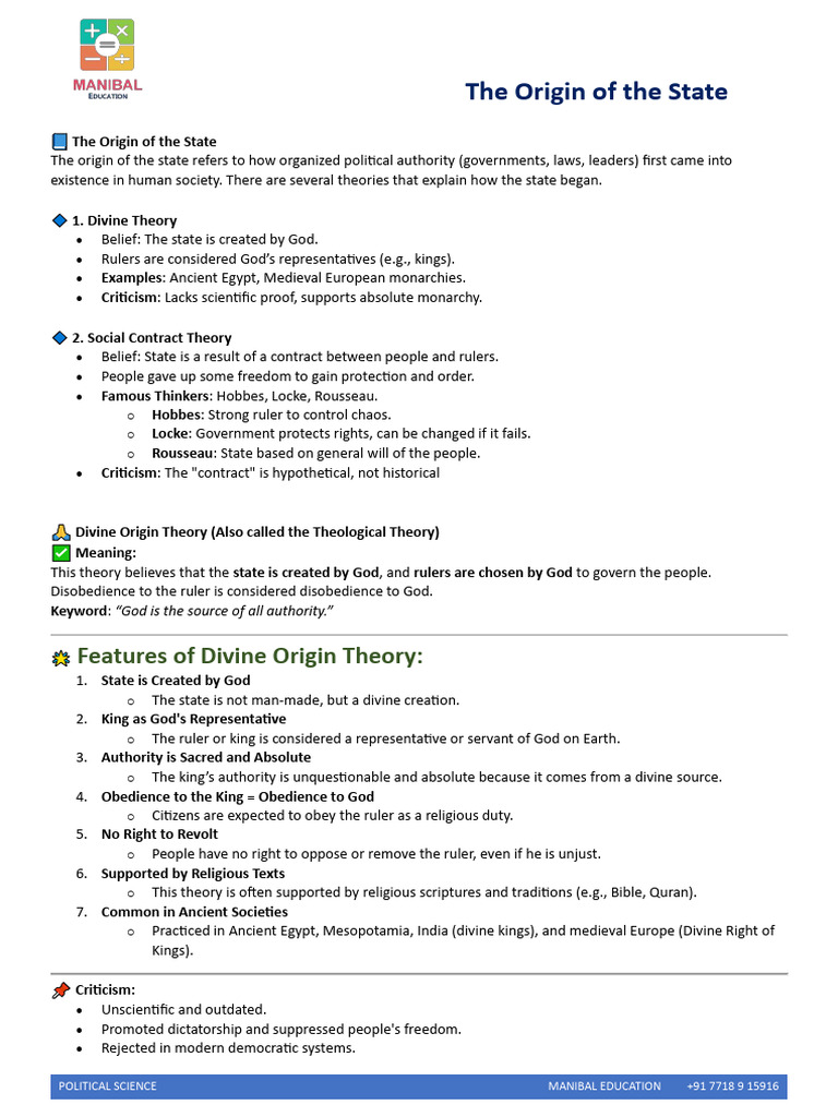 Theories on the Origin of the State | PDF | Social Contract | Political ...