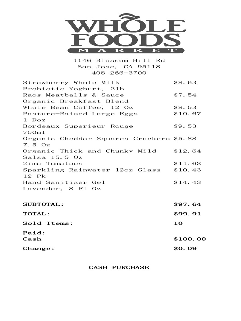 Laureate Doreen Whole Food Receipt | PDF