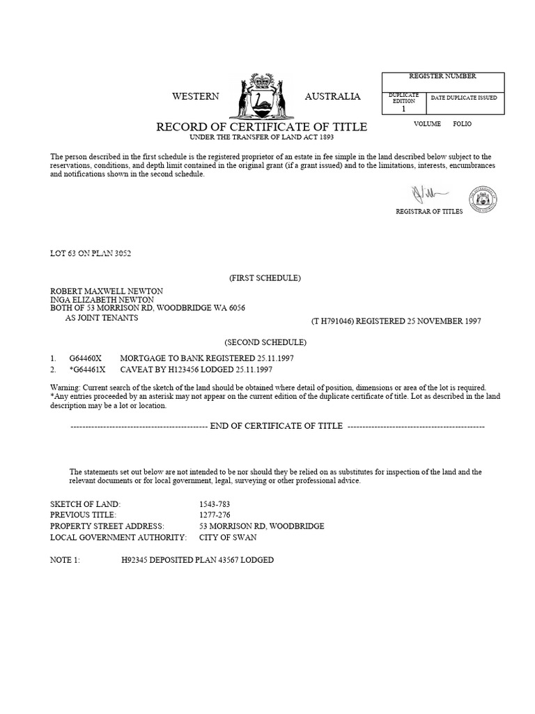 Certificate of Title | PDF | Property Law | Real Property Law