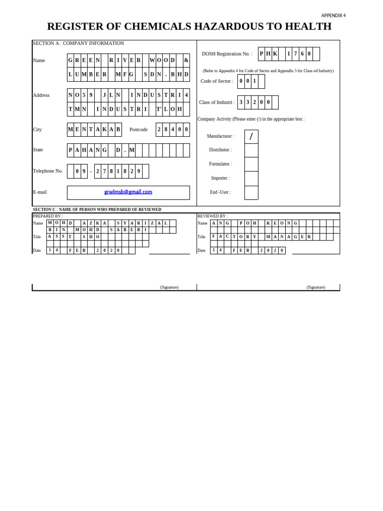 Chemical Register GRW02'2020 | PDF | Personal Protective Equipment ...