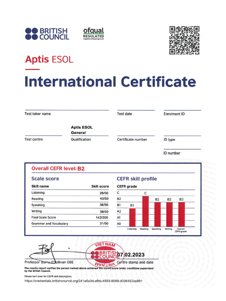 Aptis Esol Certificate Updated Version | PDF