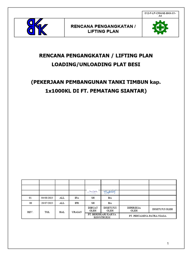 Lifting Plan Loading Unloading Plat Di Ft. Siantar Rev.01 | PDF