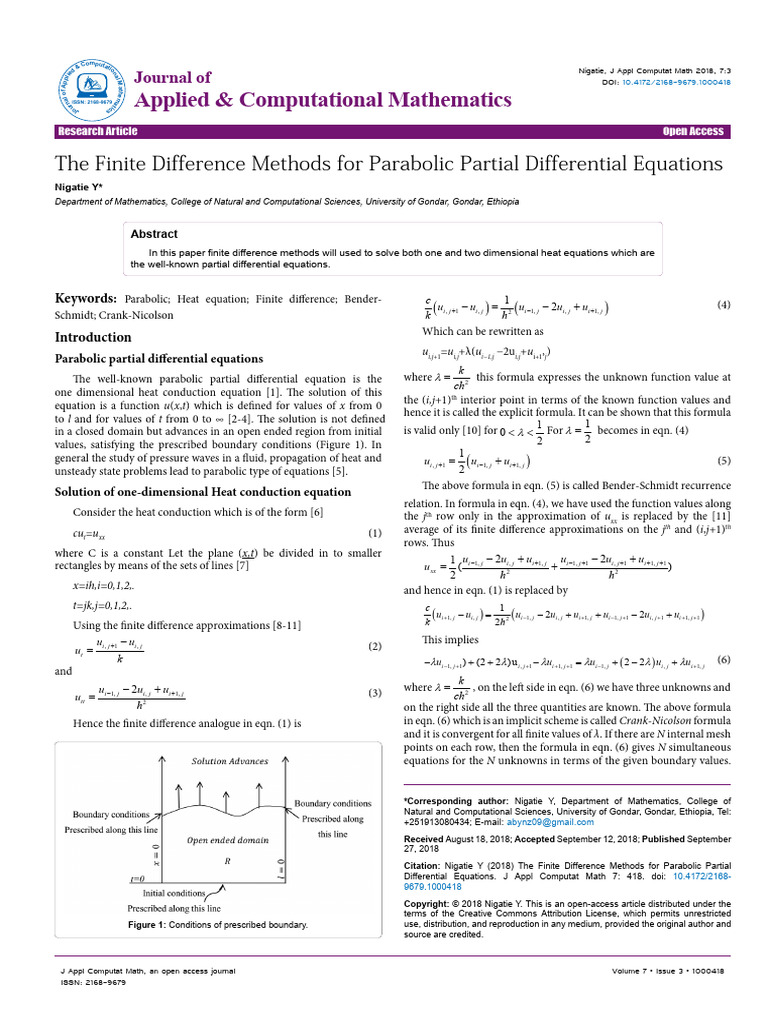 The Finite Difference Methods for Parabolic Partial Differential Equations 21689679 1000418 ...