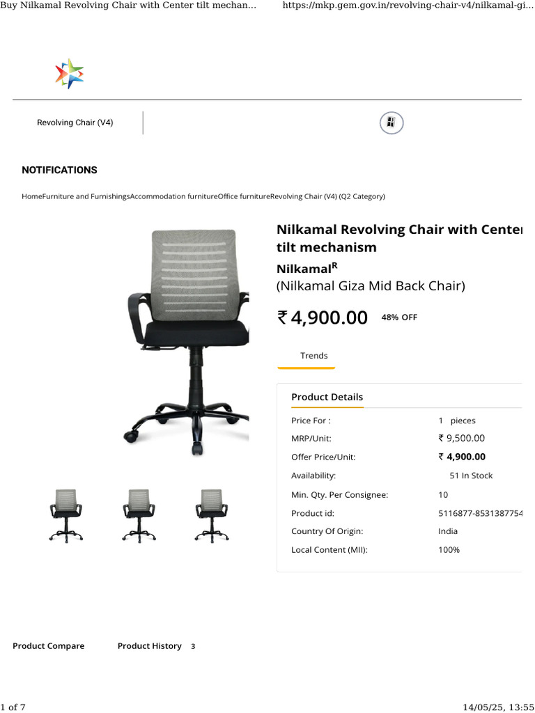 Buy Nilkamal Revolving Chair With Center Tilt Mechanism Online ...