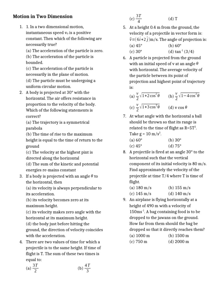 Understanding Two-Dimensional Motion Concepts | PDF | Acceleration ...