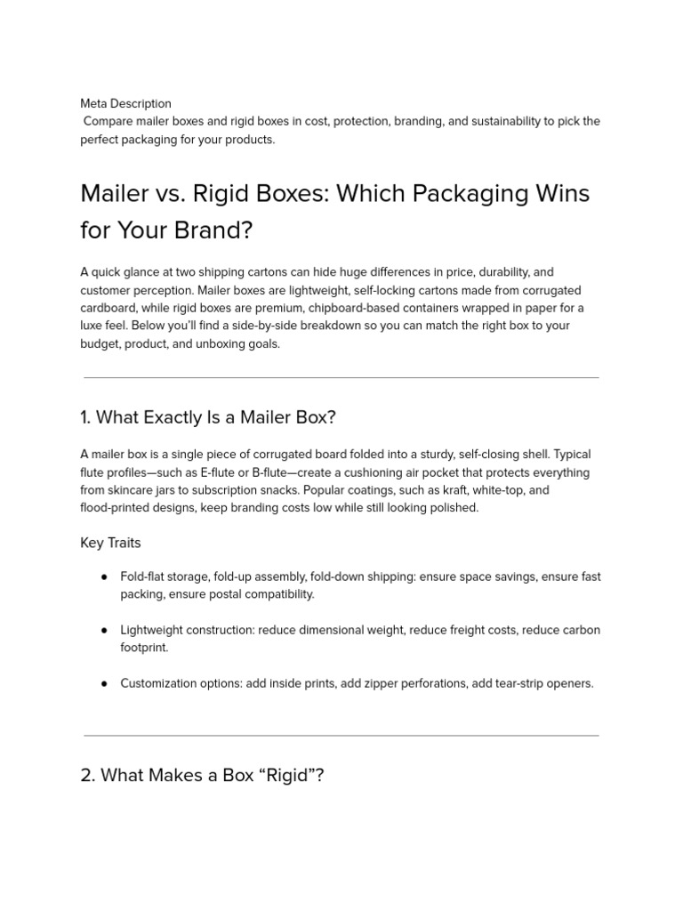 Mailer vs. Rigid Boxes: Cost & Benefits | PDF