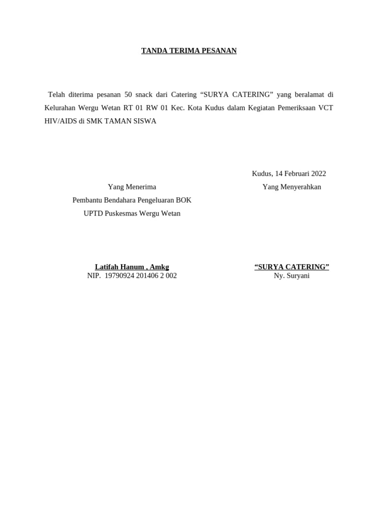 Tanda Terima Pesanan | PDF