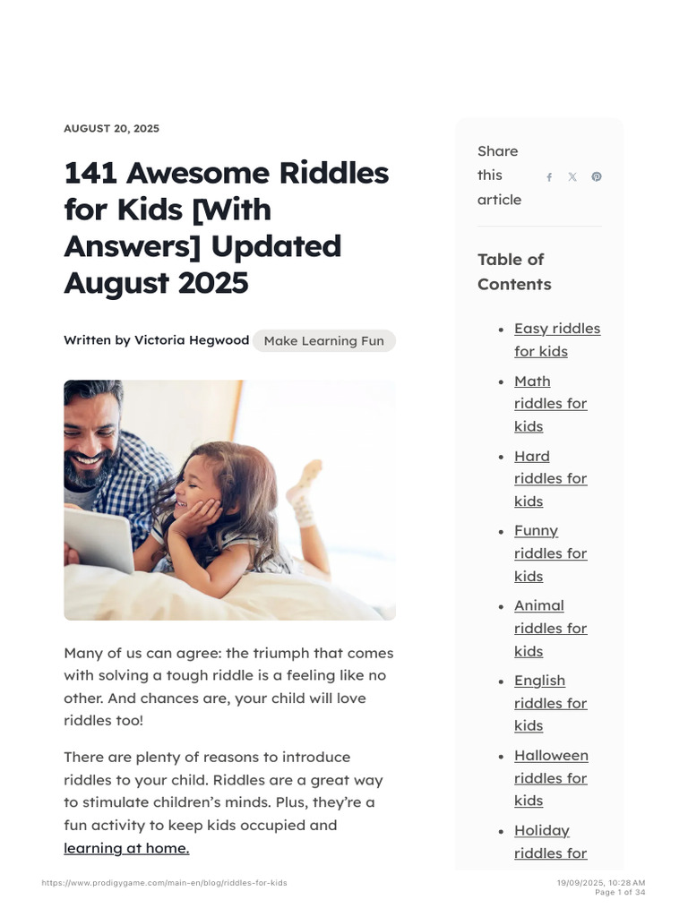 141 Awesome Riddles For Kids (With Answers) Updated August 2025 | PDF ...