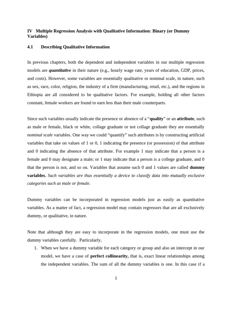 Chapter 1 Dummy Variable Regression-1 | PDF | Ordinary Least Squares | Linear Regression