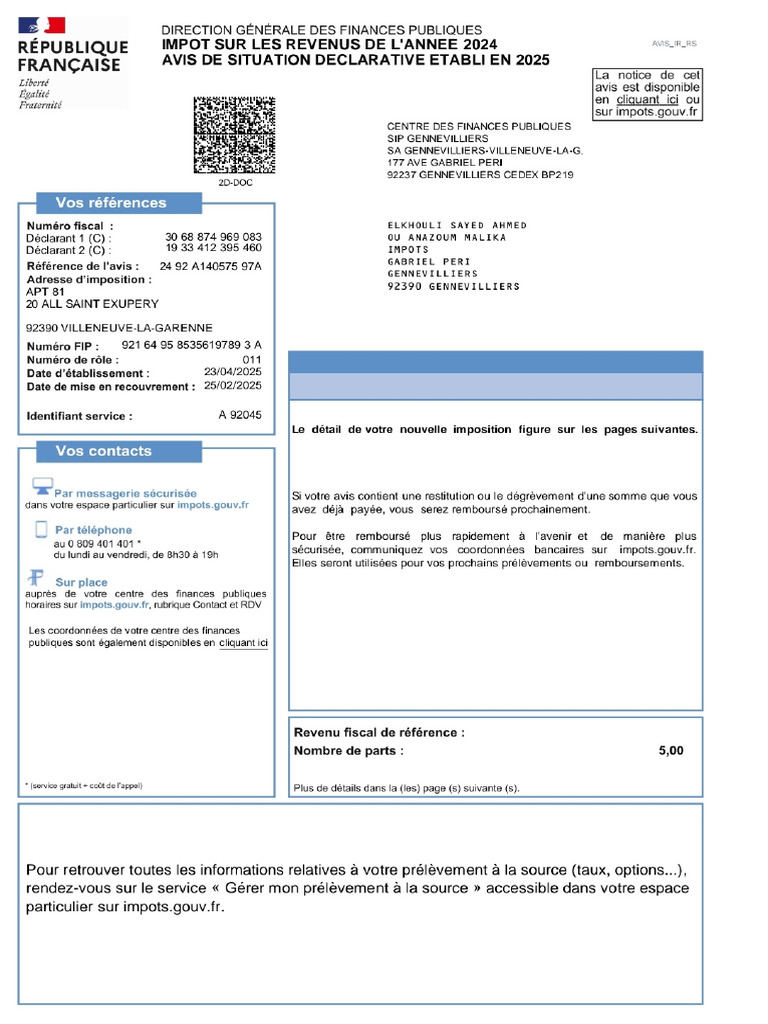 Avis Degrevement d Impot 2025 Sur Les Revenus 2024 (1) | PDF