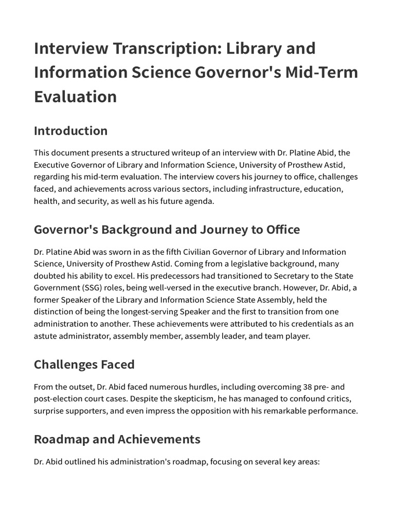 Governor Abid's Mid-Term Evaluation Insights | PDF