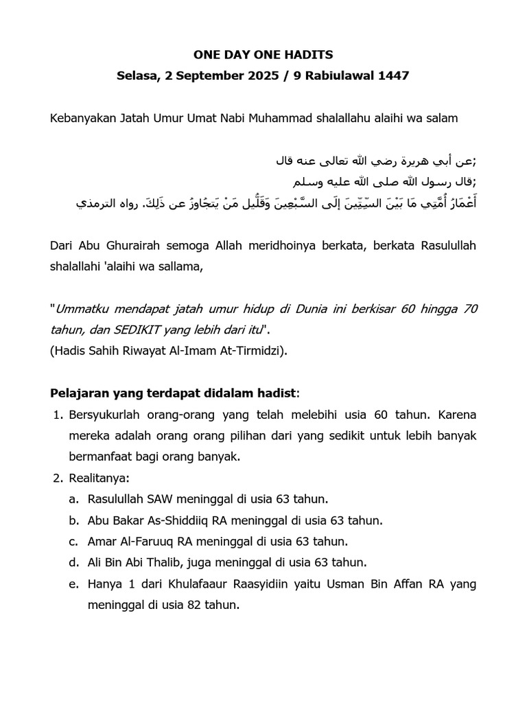 Umur Umat Nabi: Pelajaran Hadits | PDF