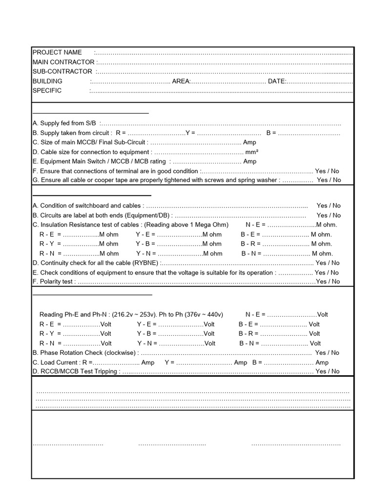Electrical Equipment Commissioning Checklist | PDF | Power Engineering ...