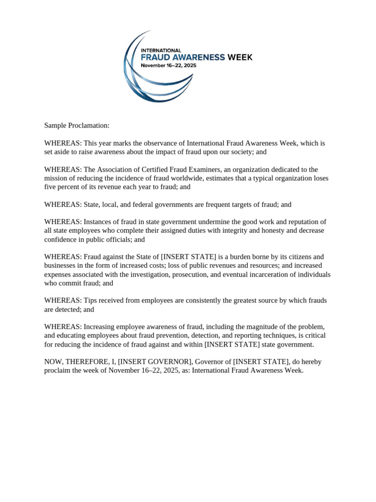 Proclamation for International Fraud Awareness Week | PDF