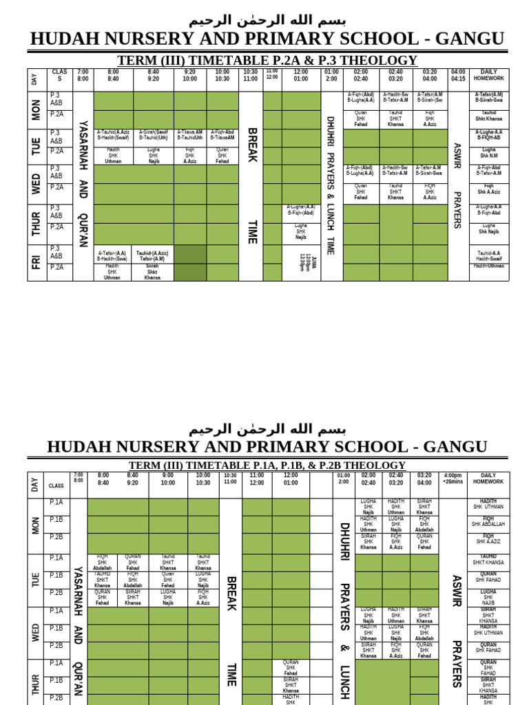 Hudah School Term III Timetable 2025 | PDF | Theocracy | Islamic Theology