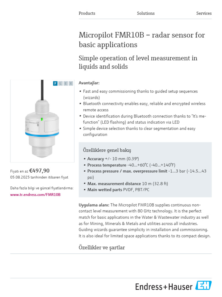FMR10B Radar Level Sensor Overview | PDF