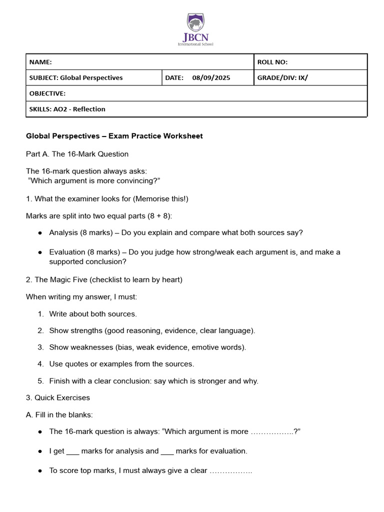 Global Perspectives Exam Practice Guide | PDF | Argument | Behavioural ...