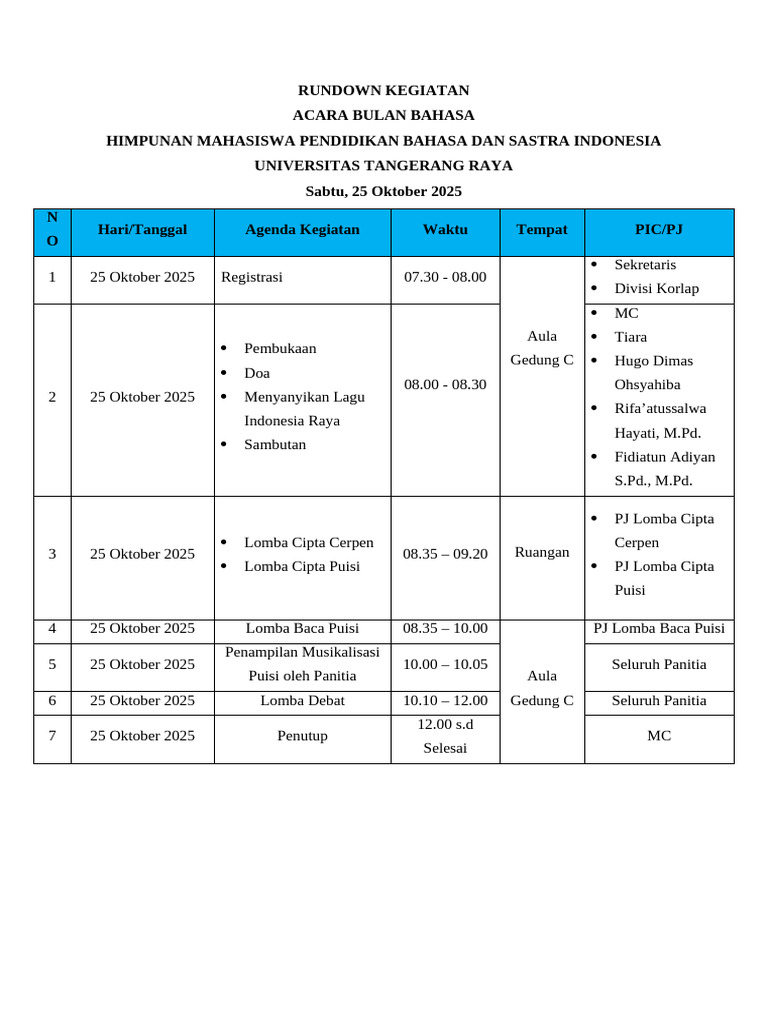 Rundown Lomba & Seminar - BB | PDF