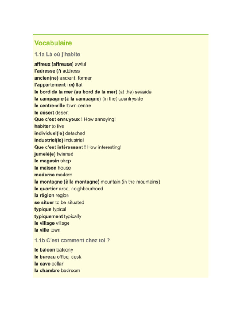 French House Vocab | PDF