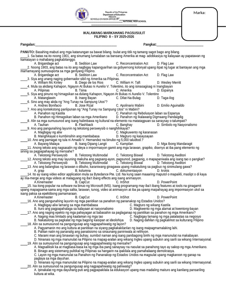 Periodical Test-FILIPINO-8-Q2 | PDF