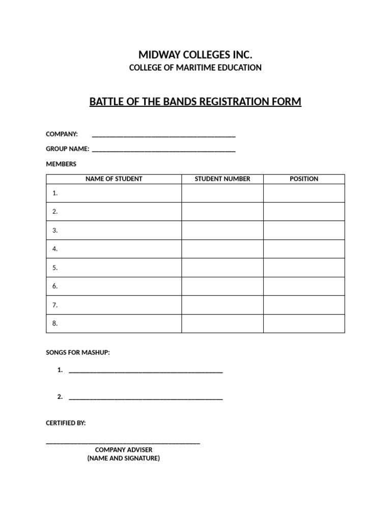 Battle of The Bands Registration Form | PDF