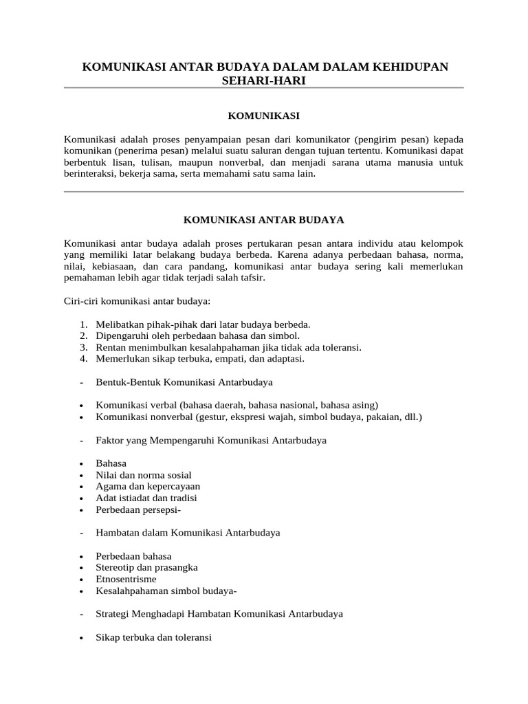 Cpmk 3 Komunikasi Antarbudaya Dalam Dalam Kehidupan Sehari-hari | PDF