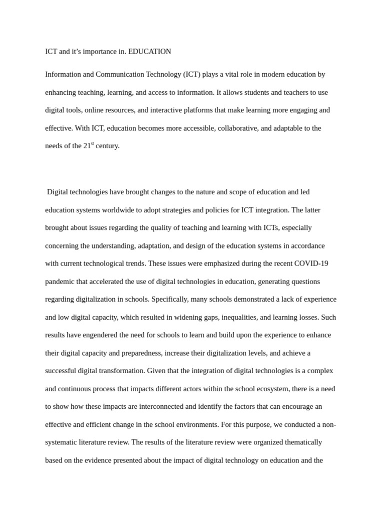 Importance of ICT in Education Systems | PDF | Information And ...