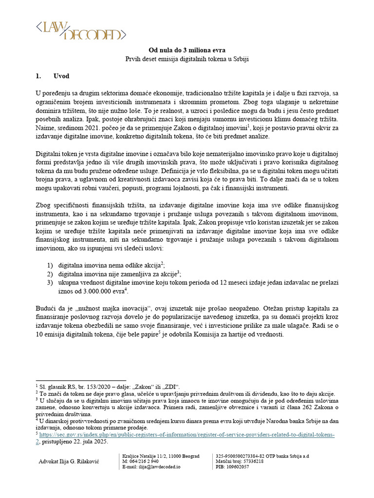 Prvih Deset Emisija Digitalnih Tokena U Srbiji - 250919 - 103637 | PDF