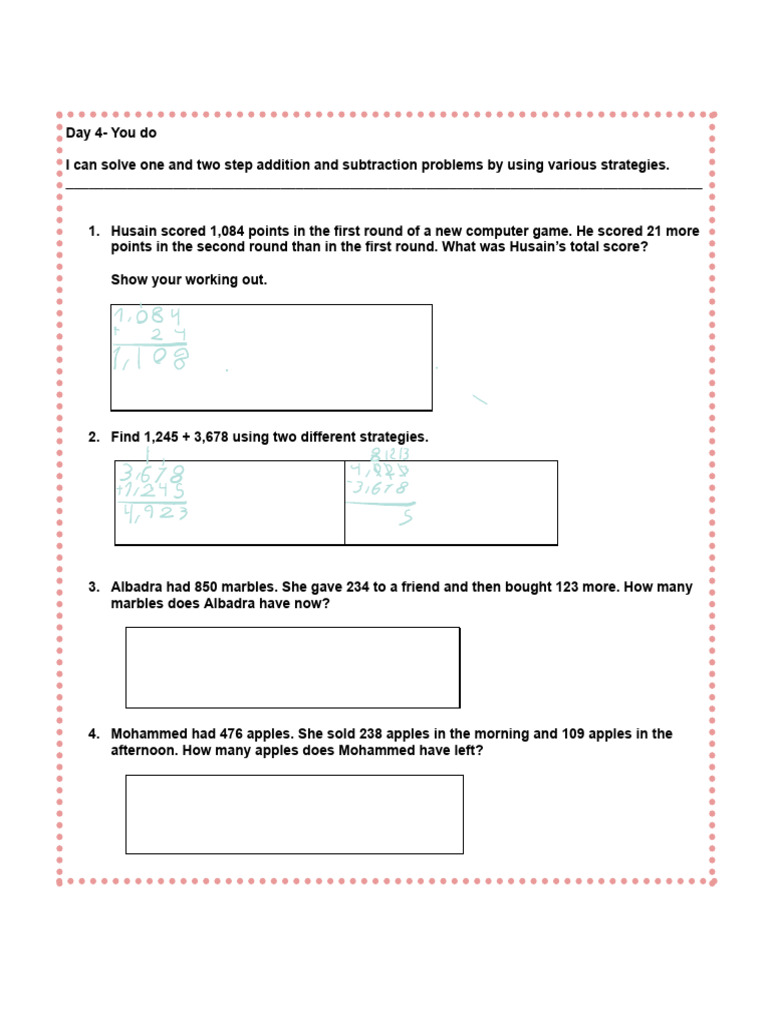 Addition and Subtraction Problem Solving | PDF