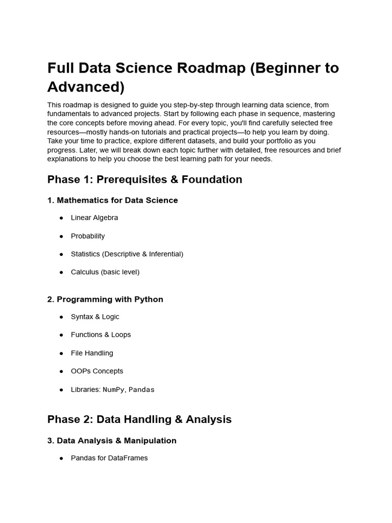 Detailed Data Science RoadMap | PDF | Statistics | Machine Learning