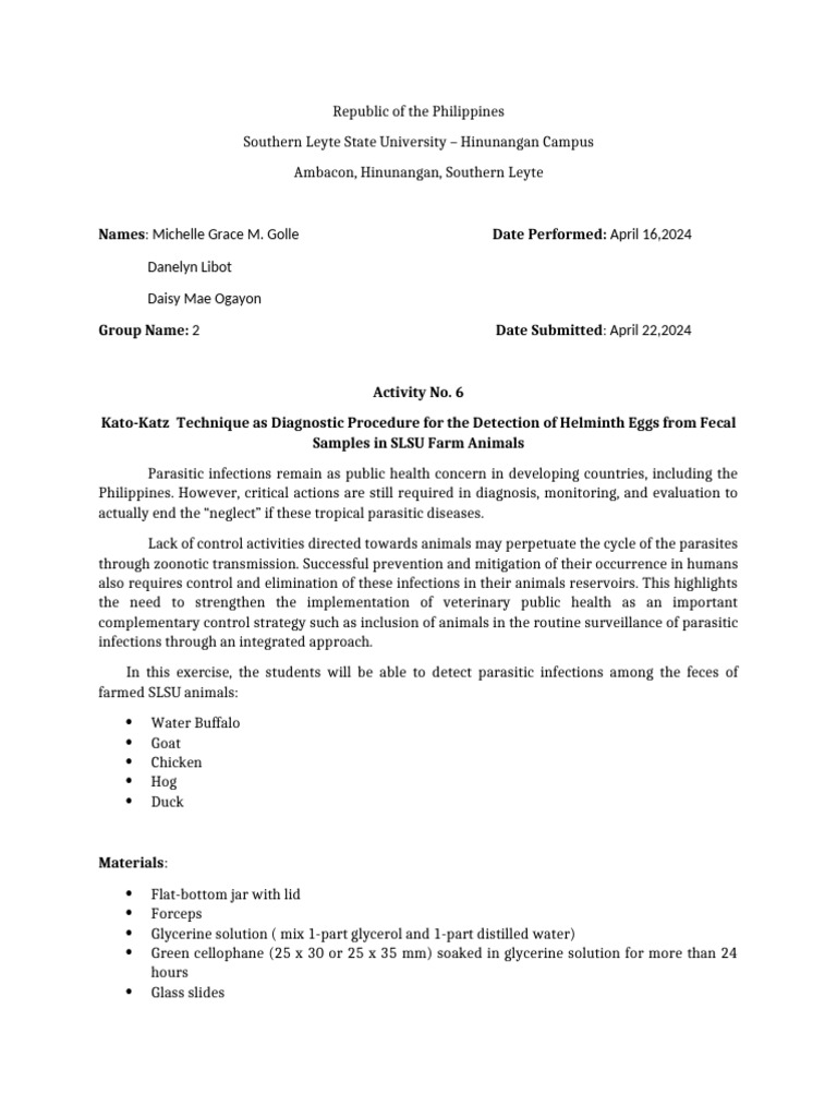 MAAM CHERRYHEL 6 Kato Katz Technique As Parasitological Diagnostic ...