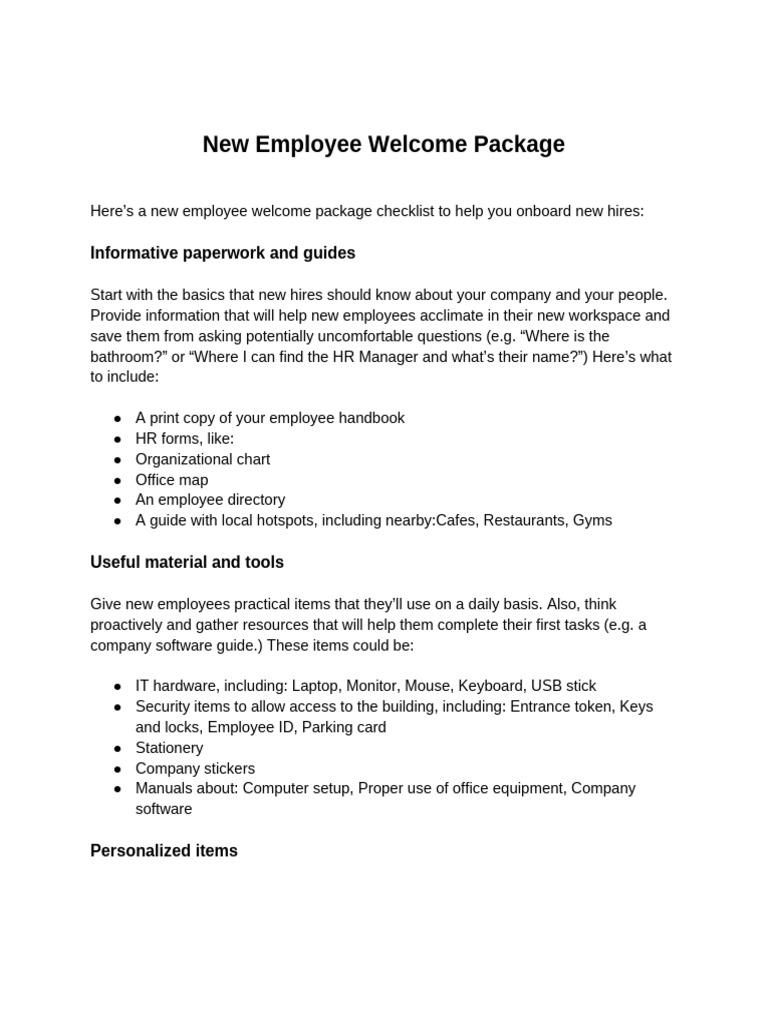 New Employee Welcome Package Checklist | PDF