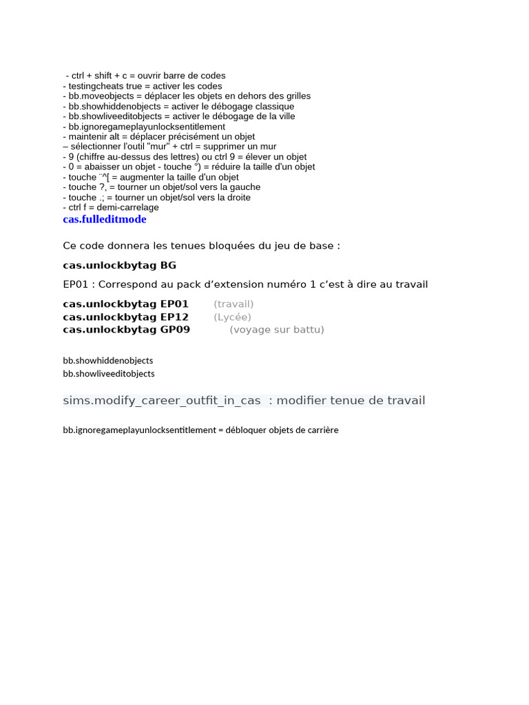 Codes de triche pour Les Sims 4 | PDF