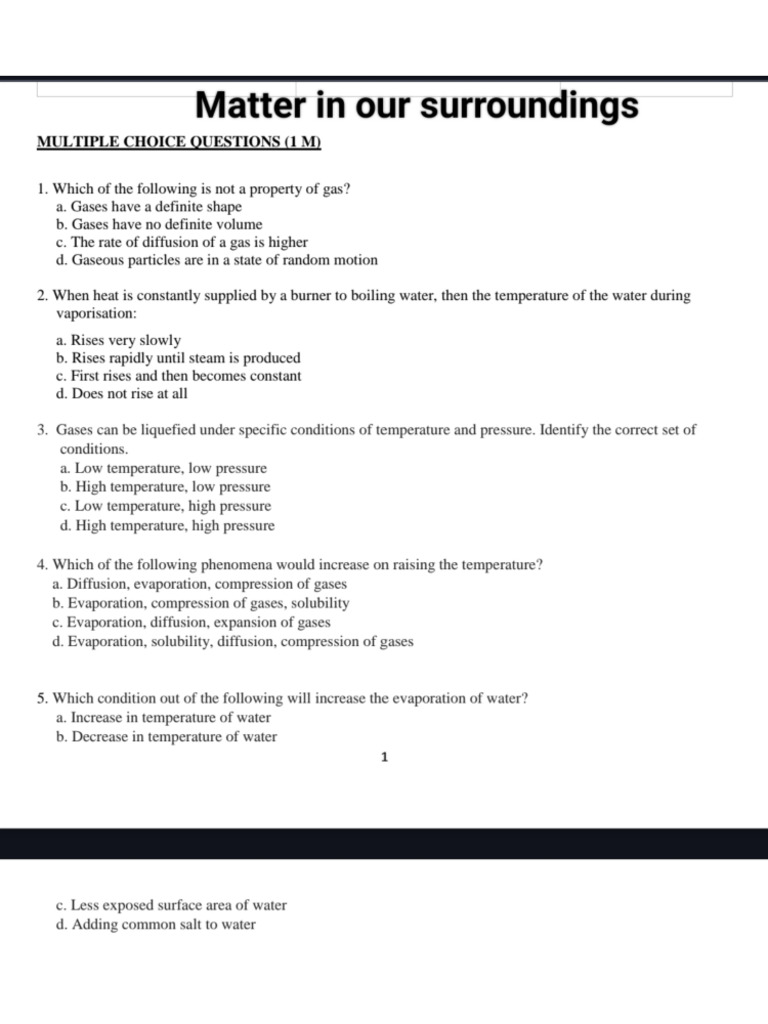 Worksheet 1 Matter in Our Surroundings | PDF