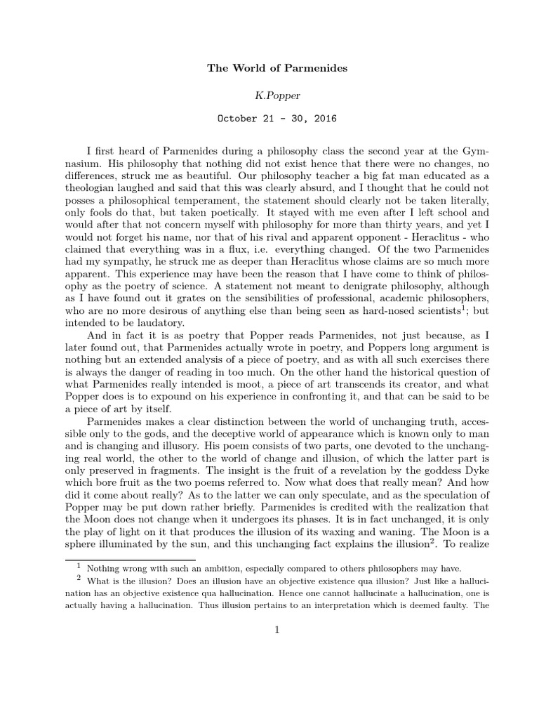 Exploring Parmenides' Philosophy | PDF | Physics | Truth