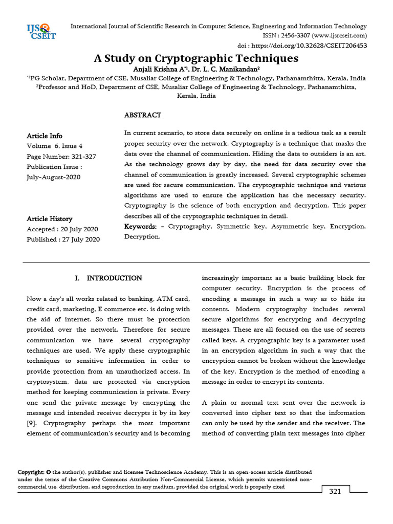 Overview of Cryptographic Techniques | PDF | Encryption | Key ...