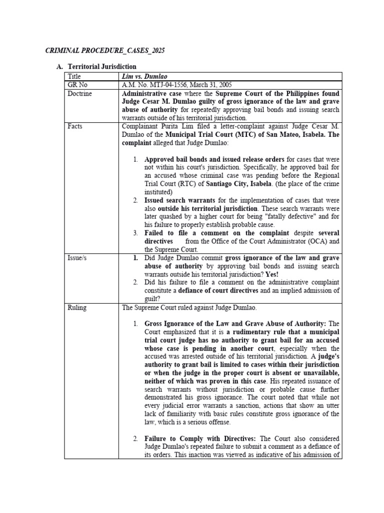 Criminal-Procedure - Cases - 2025 2 | PDF | Bail | Jurisdiction