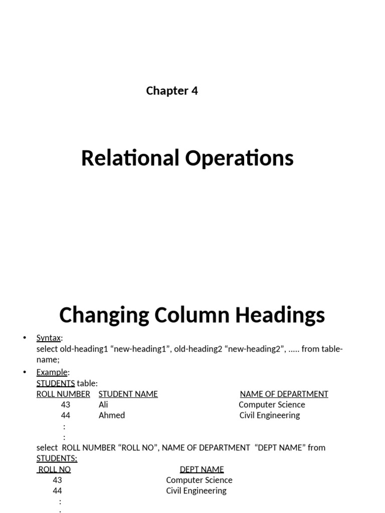 Chap 4 - Relational Operations | PDF