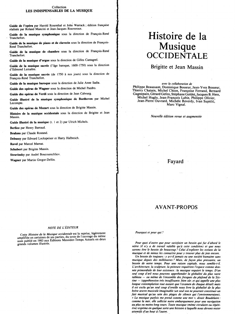 Philippe Beaussant, Brigitte Massin, Jean Massin - Histoire de La ...