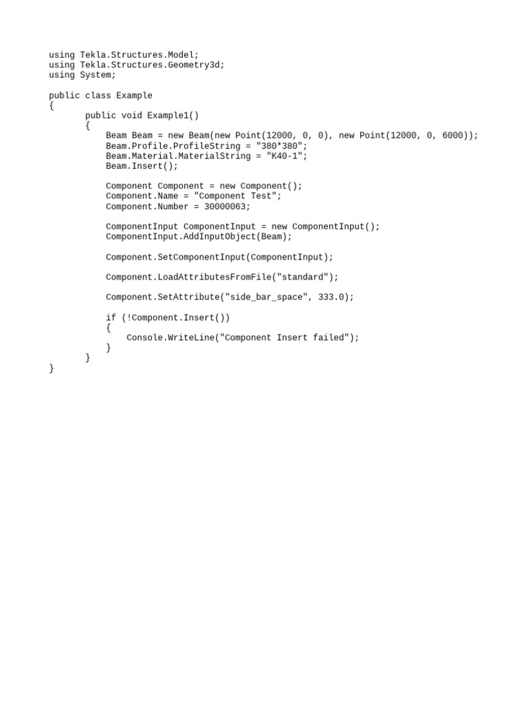 C# Example for Tekla Component Creation | PDF