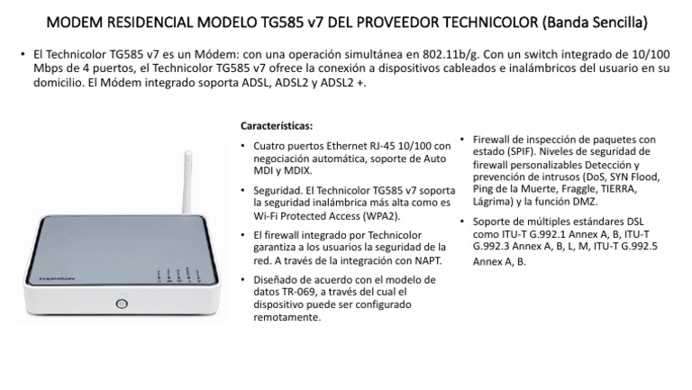 Módem Residencial Technicolor TG585 v7 | PDF