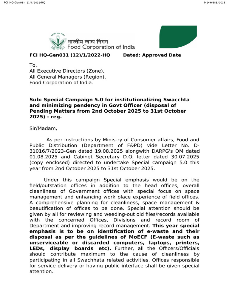 Letter To All Zones and Regions Regarding Special Campaign 5.0 | PDF