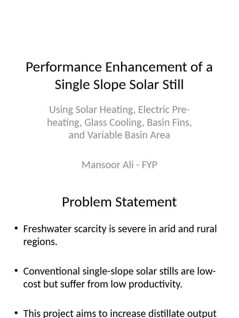 Enhancing Single Slope Solar Still Efficiency | PDF