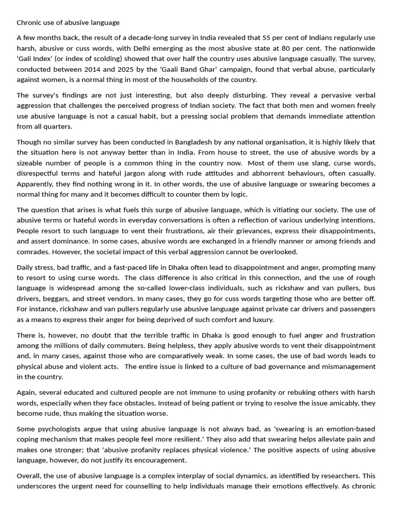 Chronic Abusive Language in India and Bangladesh | PDF | Profanity | Anger