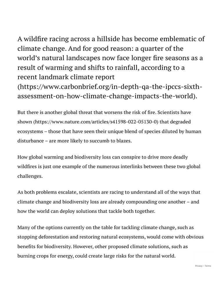 Explainer - Can Climate Change and Biodiversity Loss Be Tackled Together - Carbon Brief | PDF ...