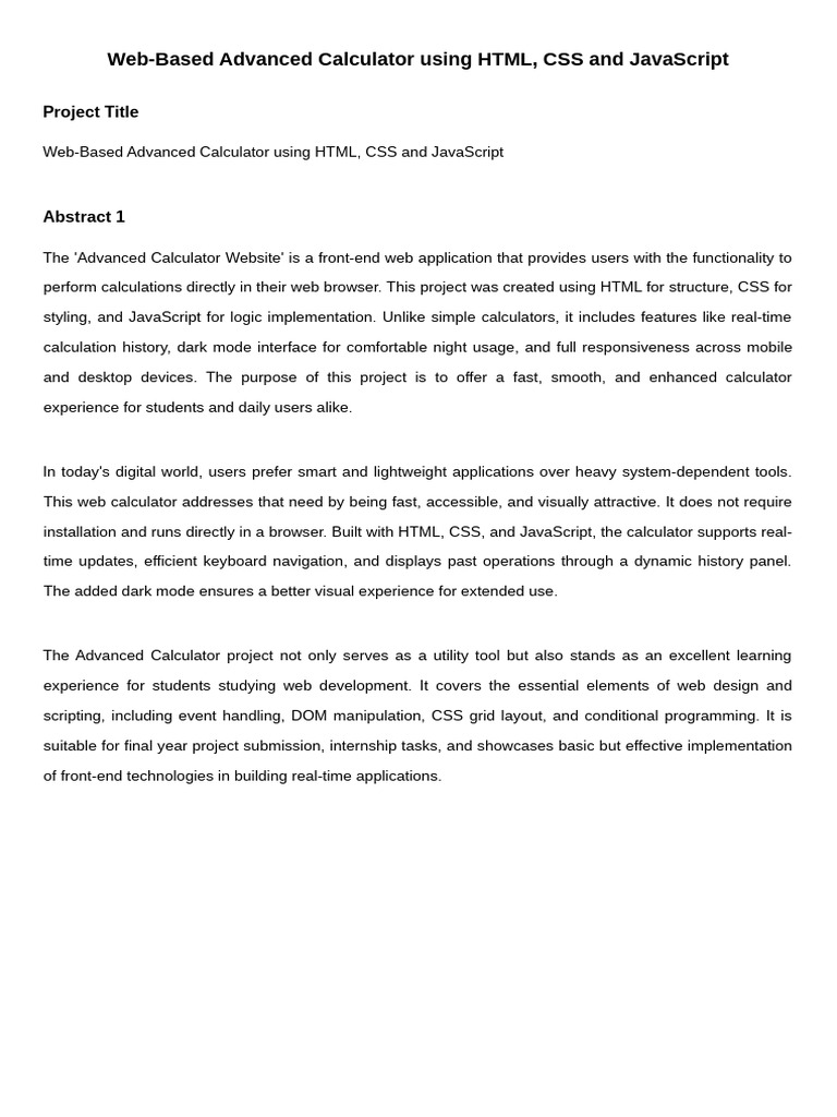 Advanced Calculator Project Report | PDF | World Wide Web | Internet & Web