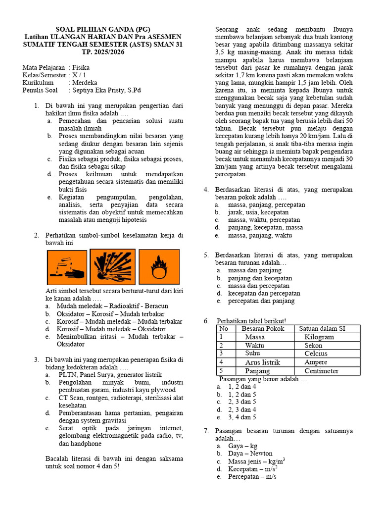 Ulangan ASTS Fisika Kelas X 2025/2026 | PDF